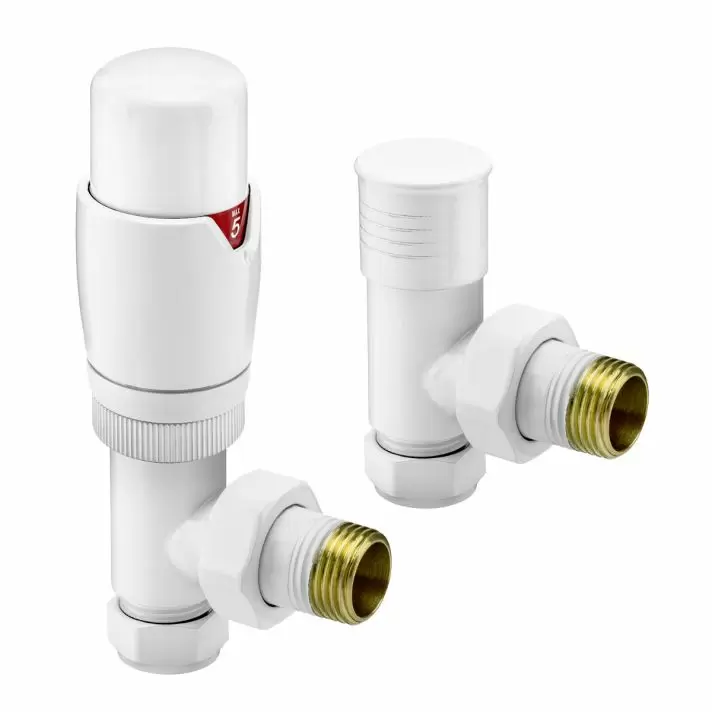 Modern White Thermostatic Radiator Valves, Angled Fitment