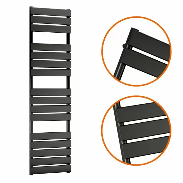 1600 x 450mm Black Heated Towel Rail, Bathroom Radiator