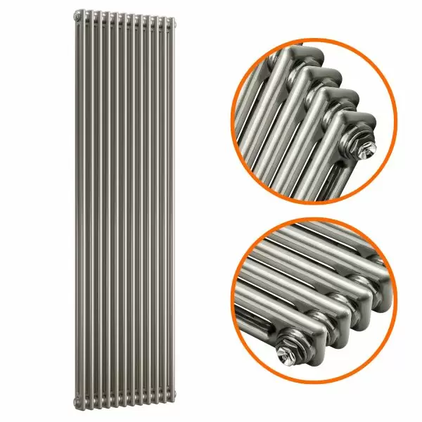 1500 x 560mm Raw Metal Lacquered Vertical Traditional 2 Column Radiator