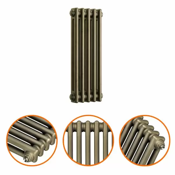 600 x 249mm Antique Brass Horizontal Traditional 2 Column Radiator