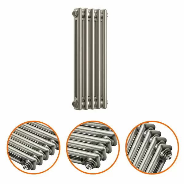 600 x 249mm Raw Metal Horizontal Traditional 2 Column Radiator