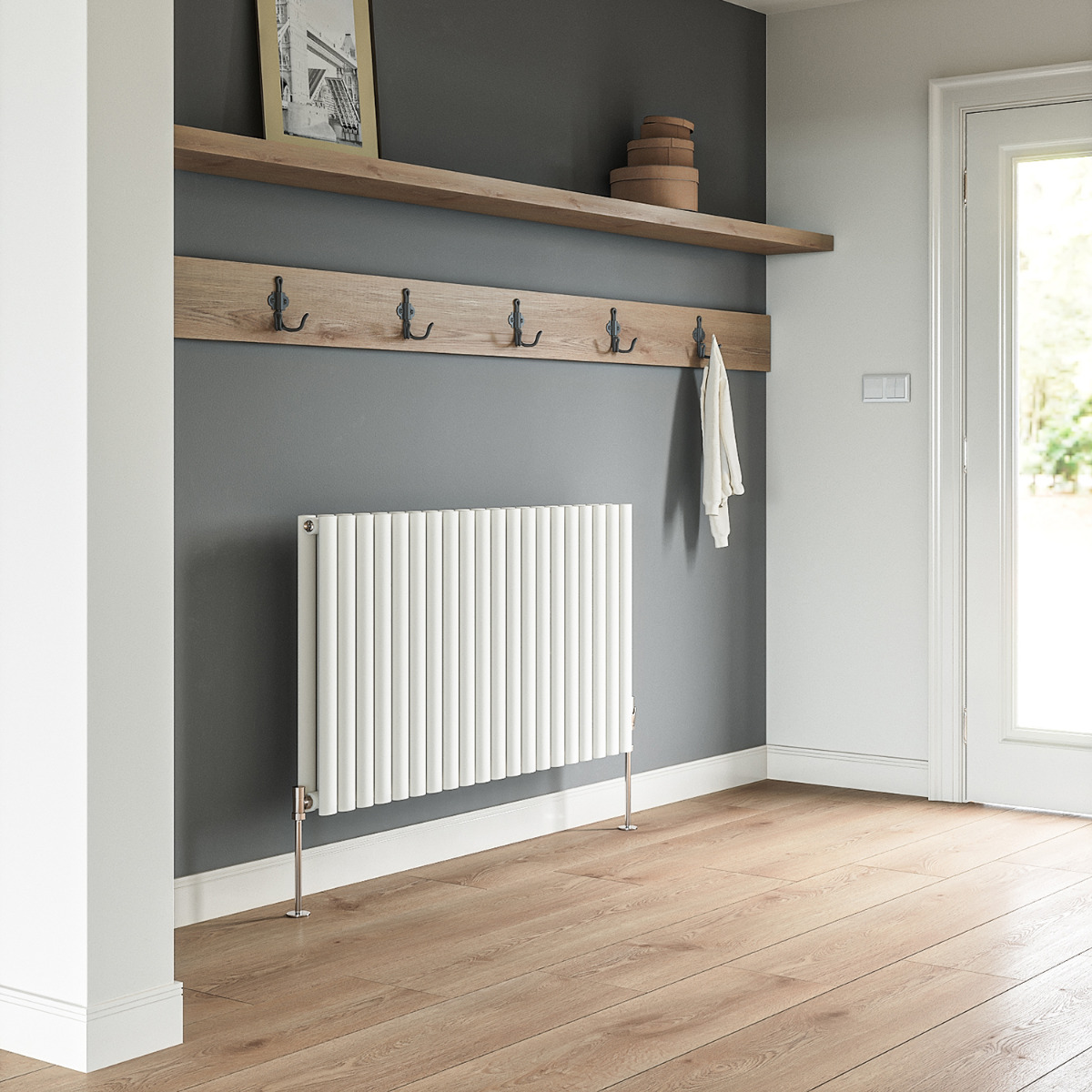 635 x 1180mm White Double Oval Tube Horizontal Radiator