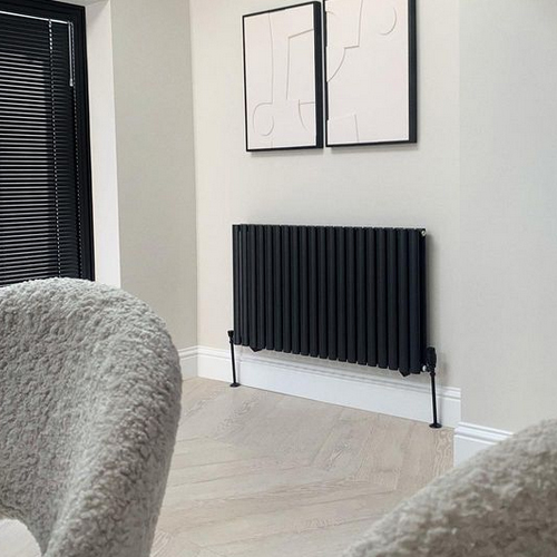 400 x 1000mm Black Double Oval Tube Horizontal Radiator