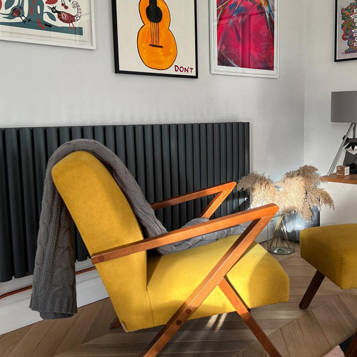 400 x 1652mm Black Double Oval Tube Horizontal Radiator