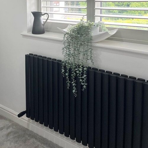 635 x 1000mm Black Double Oval Tube Horizontal Radiator