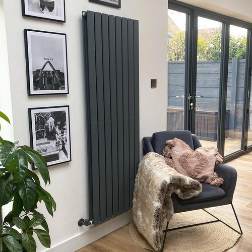 1600 x 420mm Anthracite Double Flat Panel Vertical Radiator